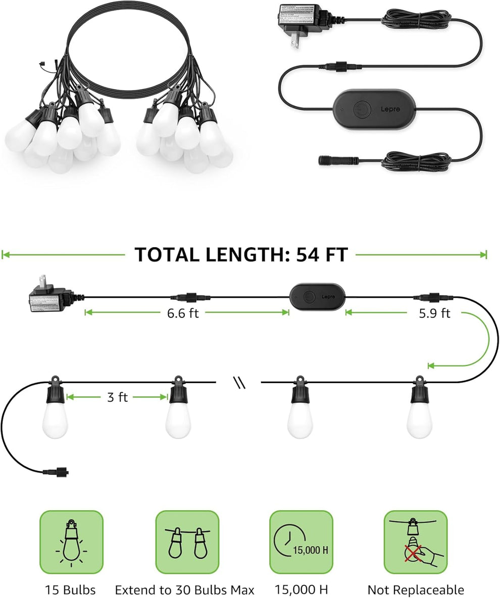 Lepro ZB1 AI Smart Outdoor String Lights | Weatherproof Patio Lighting ...