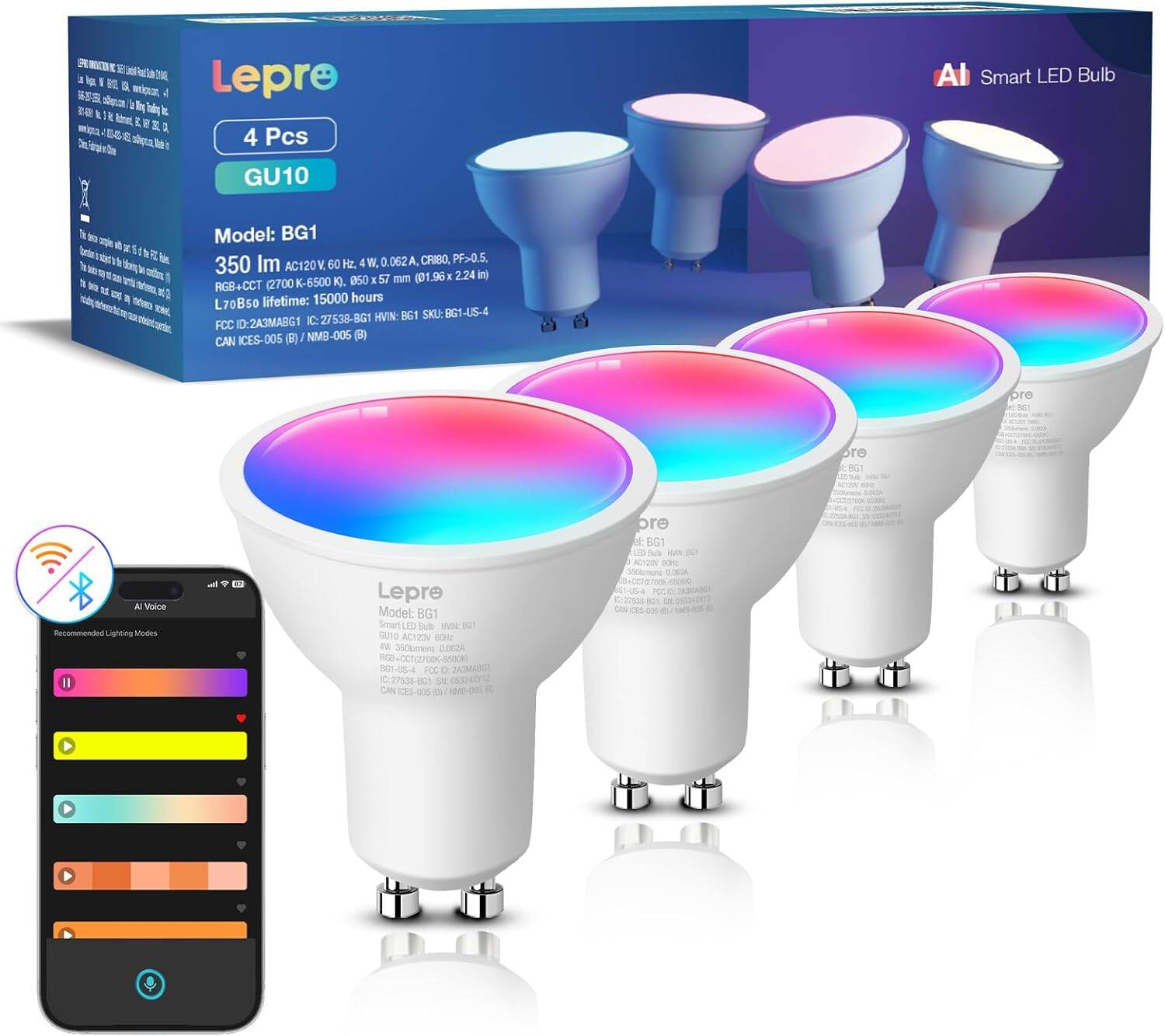Lepro BG1 AI Smart Bulbs | GU10 RGB Smart Bulbs with Voice Control ...